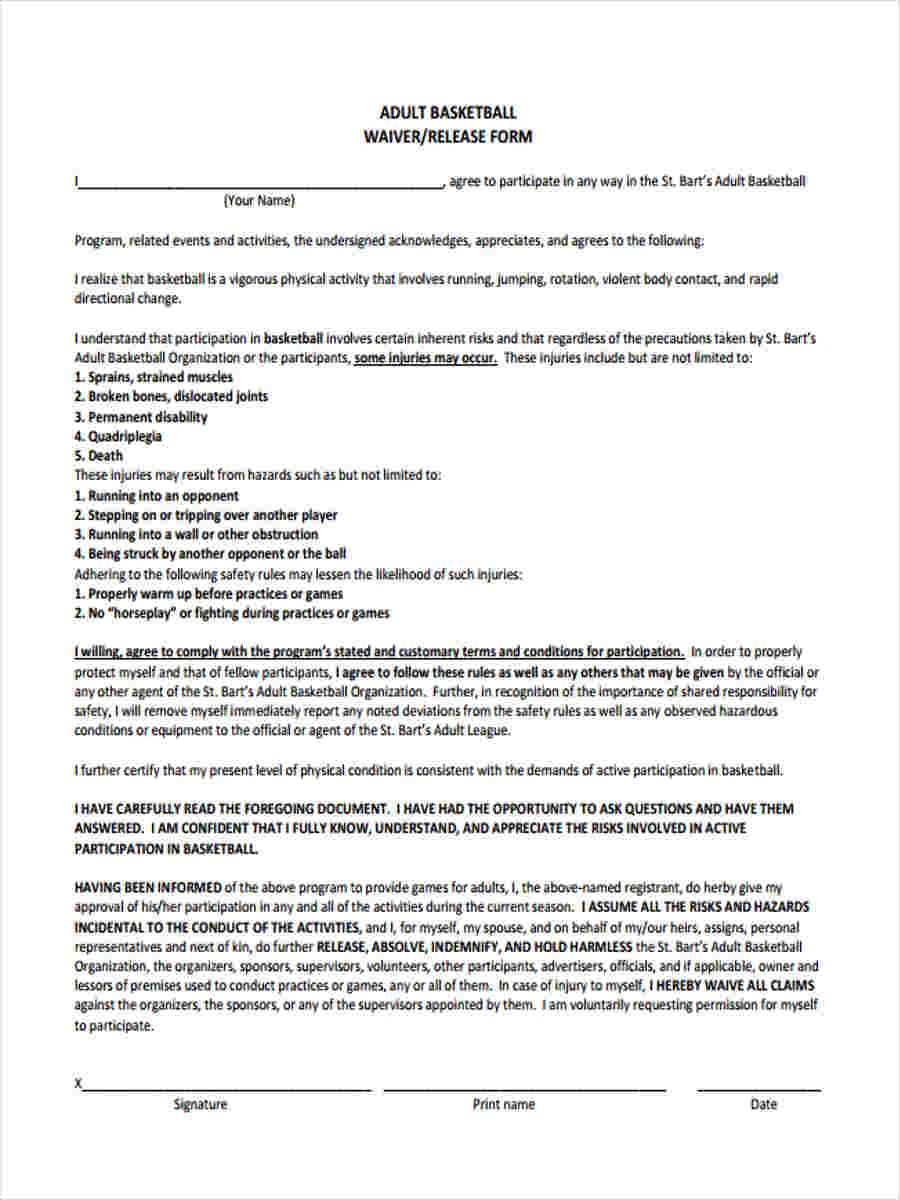 FREE 7+ Sample Basketball Waiver Forms in MS Word | PDF
