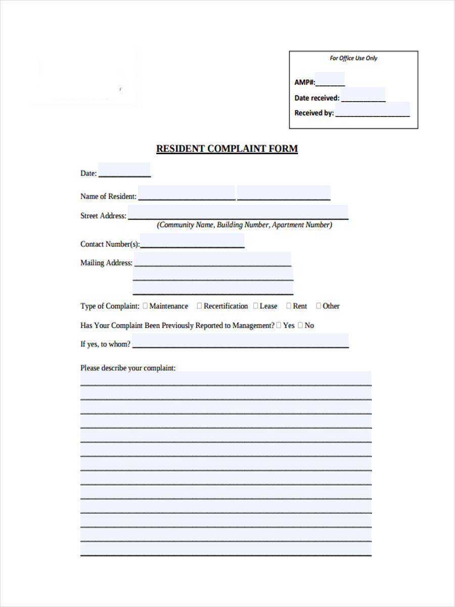 FREE 6+ Sample Resident Complaint Forms in MS Word | PDF