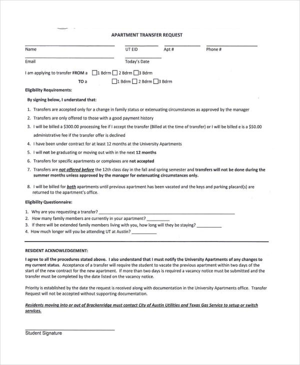 FREE 12+ Transfer Request Forms in PDF | Ms Word | Excel