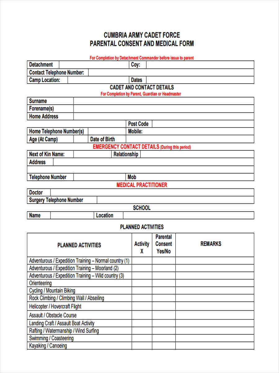 FREE 15+ Parental Consent Form Samples, PDF, MS Word, Google Docs, Excel