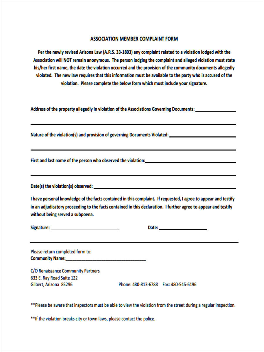 FREE 6+ Sample Member Complaint Forms in MS Word | PDF