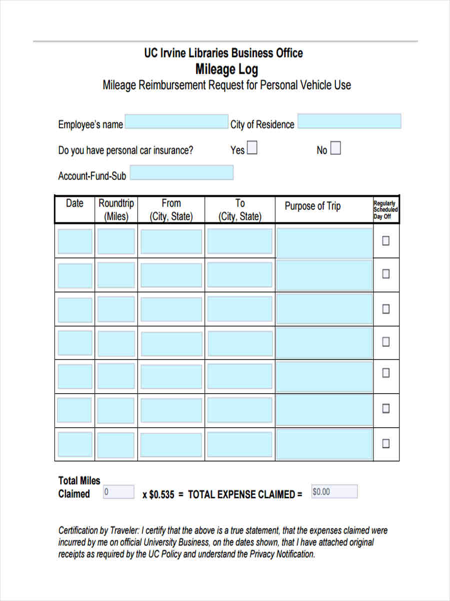 FREE 12+ Mileage Reimbursement Forms in PDF | Ms Word | Excel