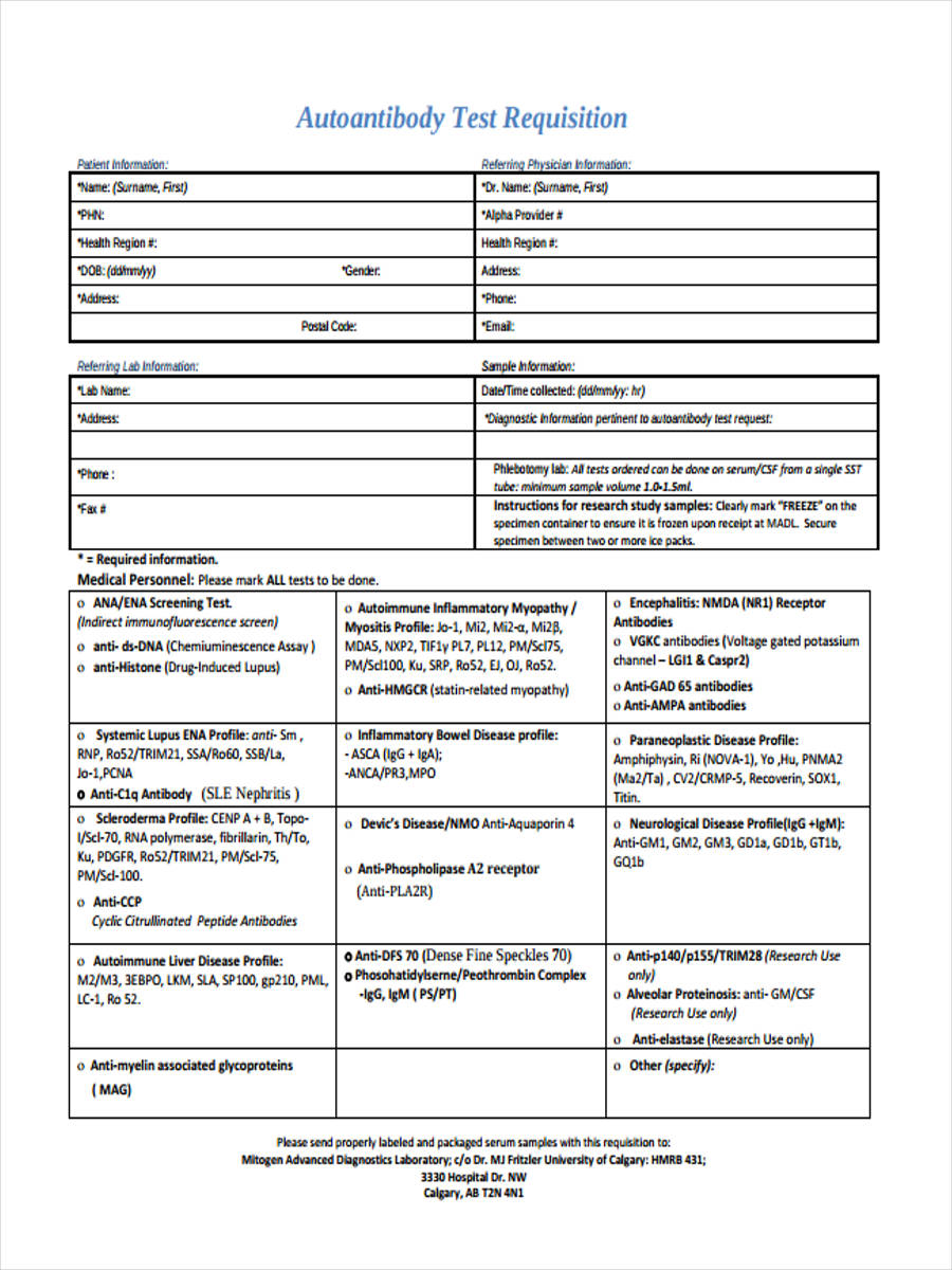 FREE 6+ Lab Requisition Forms in PDF | MS Word | Pages