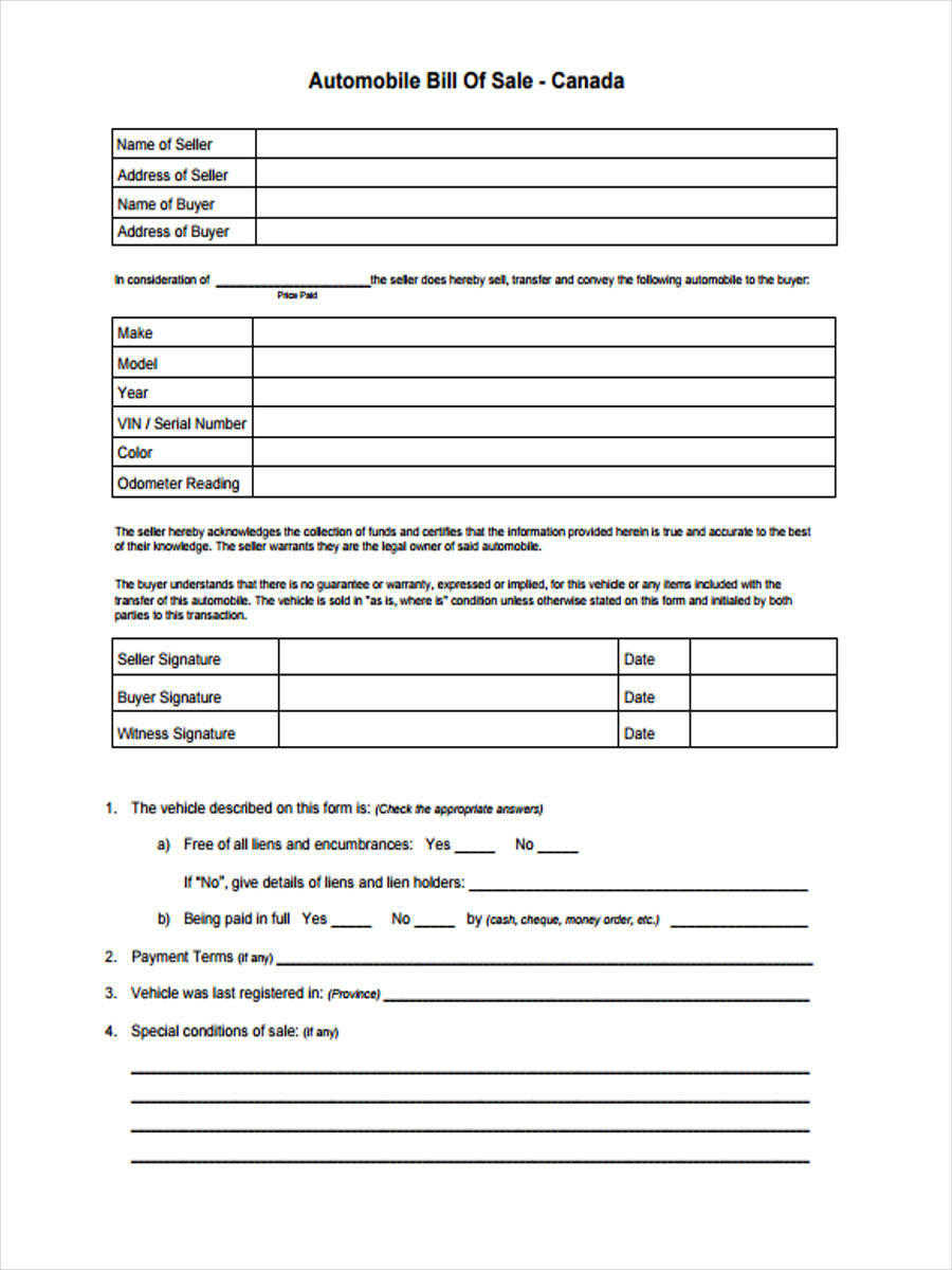 FREE 28+ Sample Bill of Sale Forms in PDF | Ms Word