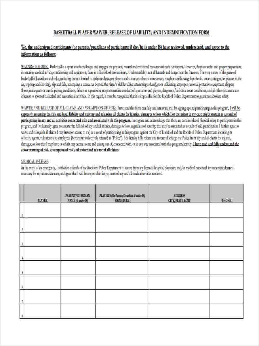 FREE 7+ Sample Basketball Waiver Forms in MS Word | PDF