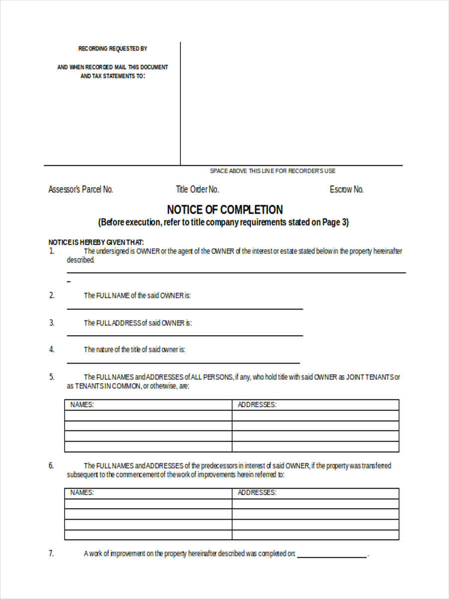 FREE 10+ Notice of Completion Form Samples, PDF, MS Word, Google Docs