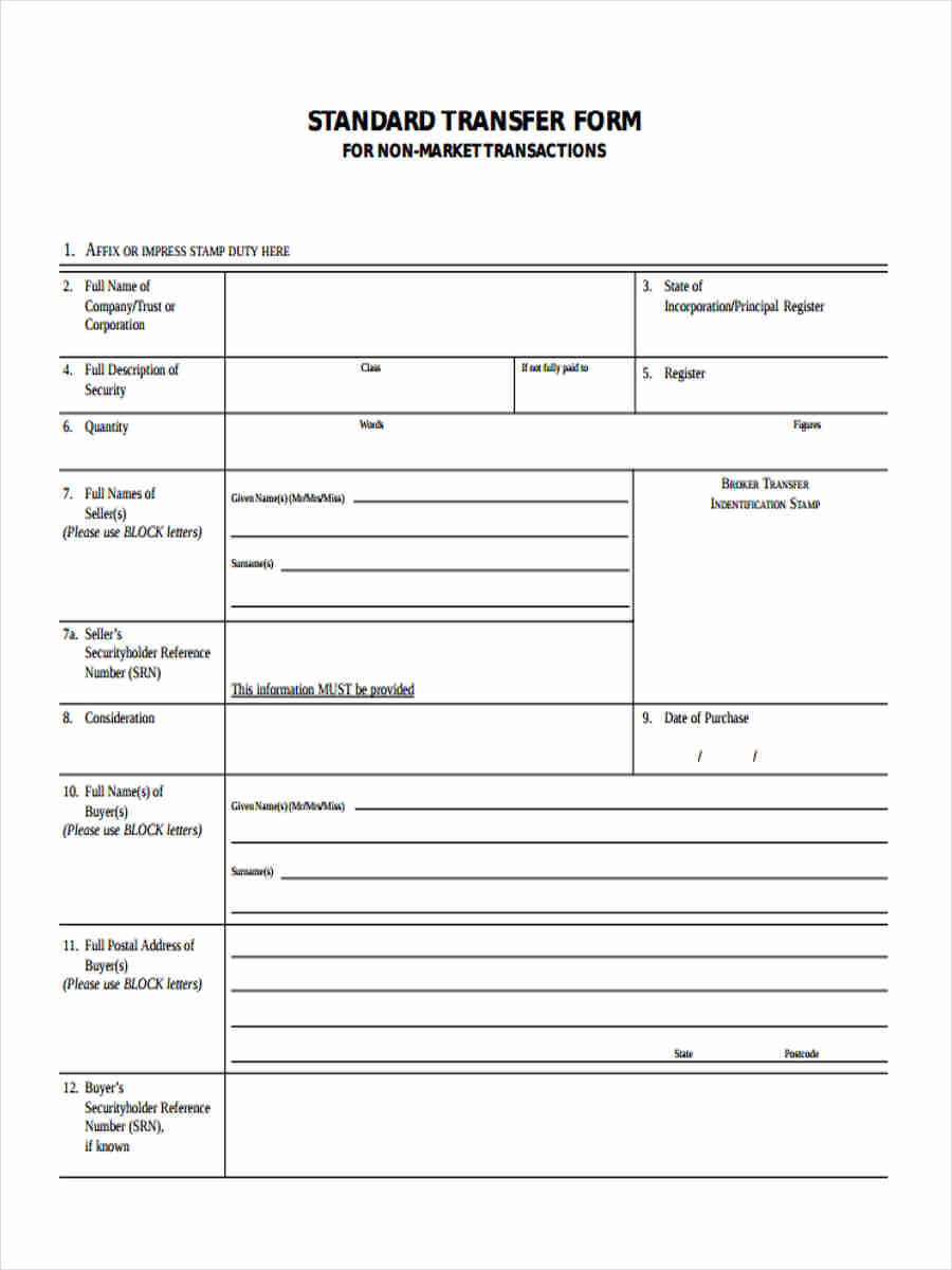 FREE 8+ Standard Transfer Forms in PDF | Ms Word | Excel