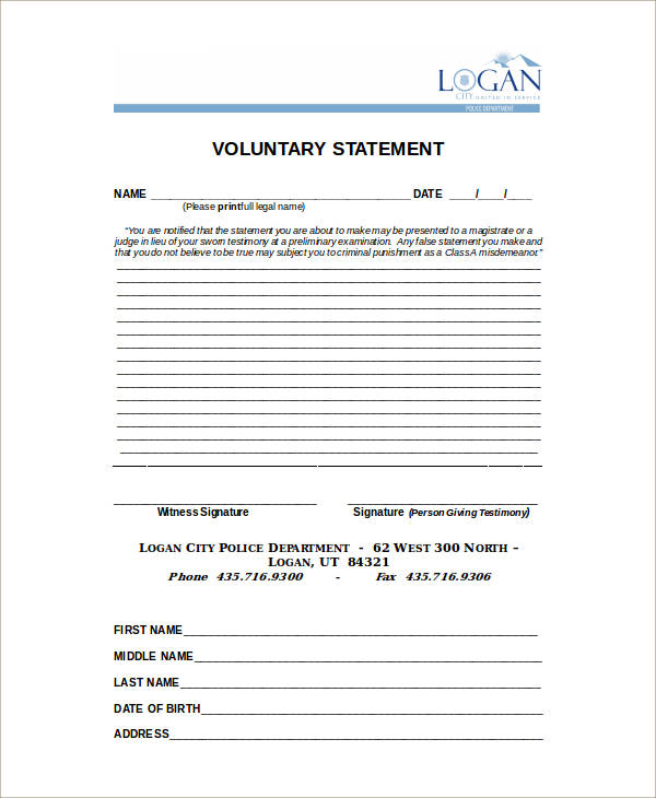 FREE 8+ Voluntary Statement Forms in MS Word | PDF