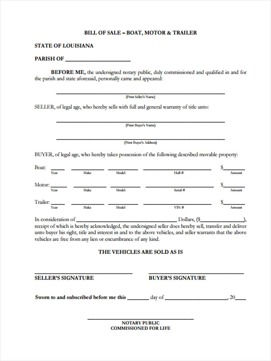 Simple Boat Bill Of Sale Template