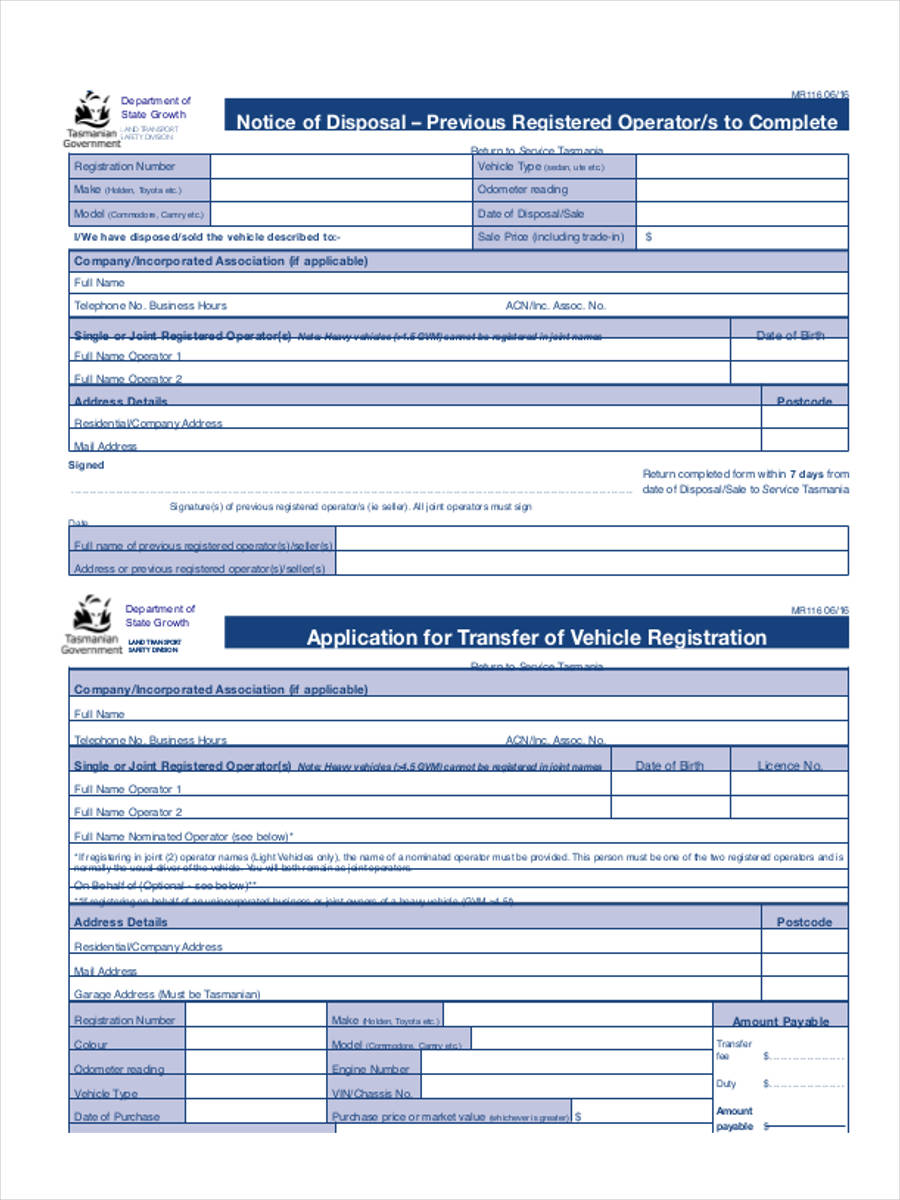 FREE 12+ Registration Transfer Form Samples, PDF, MS Word, Google Docs