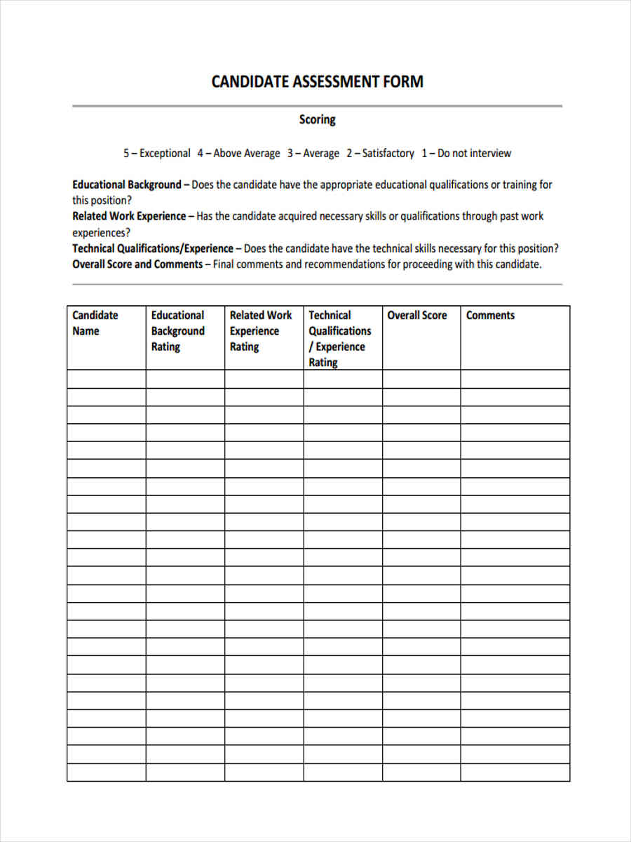 FREE 6+ Candidate Assessment Forms in MS Word | PDF | Excel