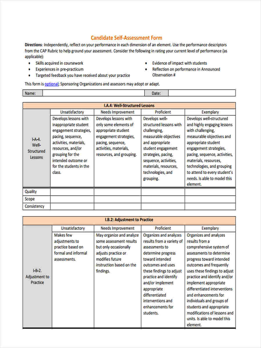 FREE 6+ Candidate Assessment Forms in MS Word | PDF | Excel