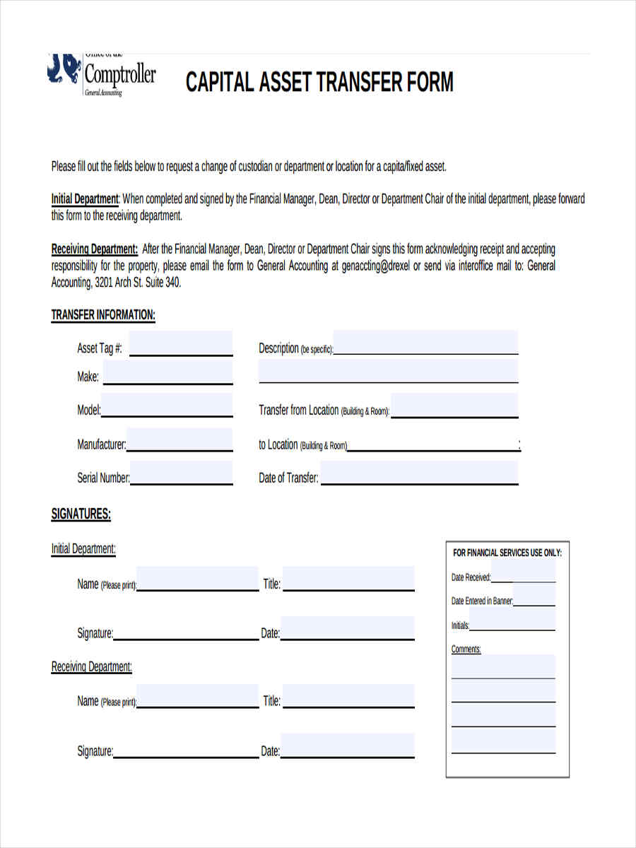 FREE 9+ Asset Transfer Forms in PDF | Ms Word | Excel