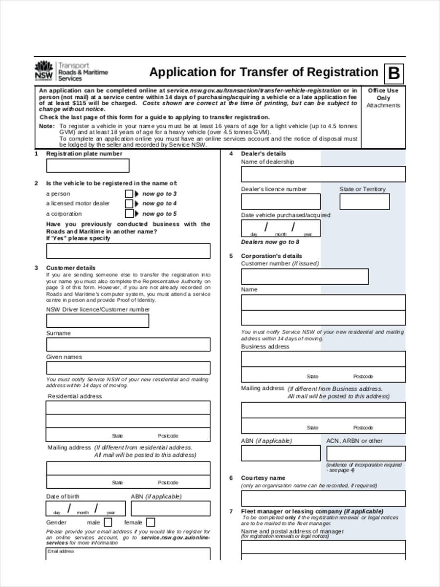 FREE 8+ Registration Transfer Forms in PDF