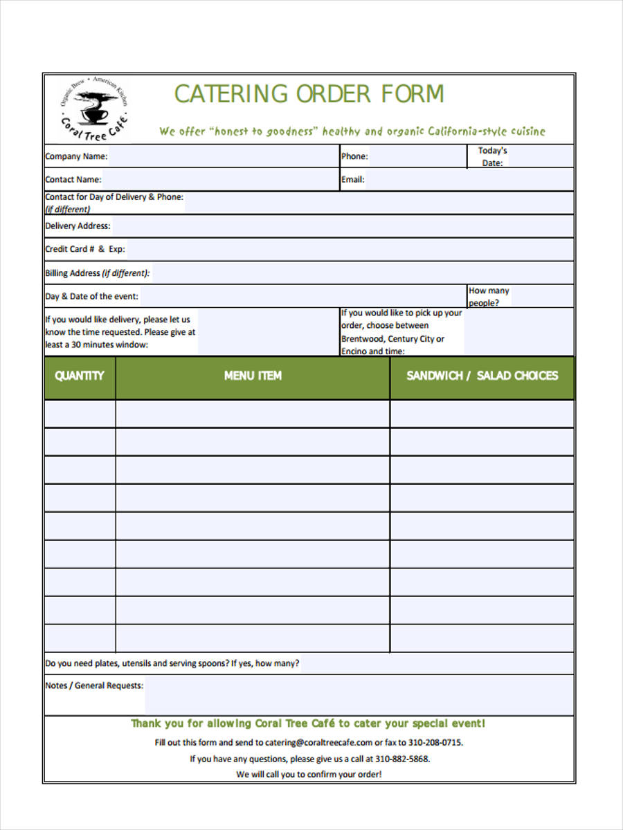 Sample Catering Form Hot Picture