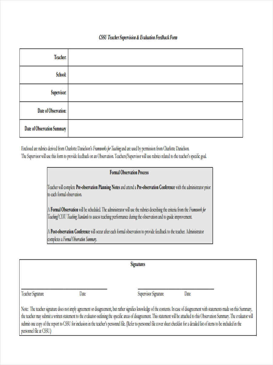 FREE 18+ Teacher Feedback Form Samples, PDF, MS Word, Google Docs