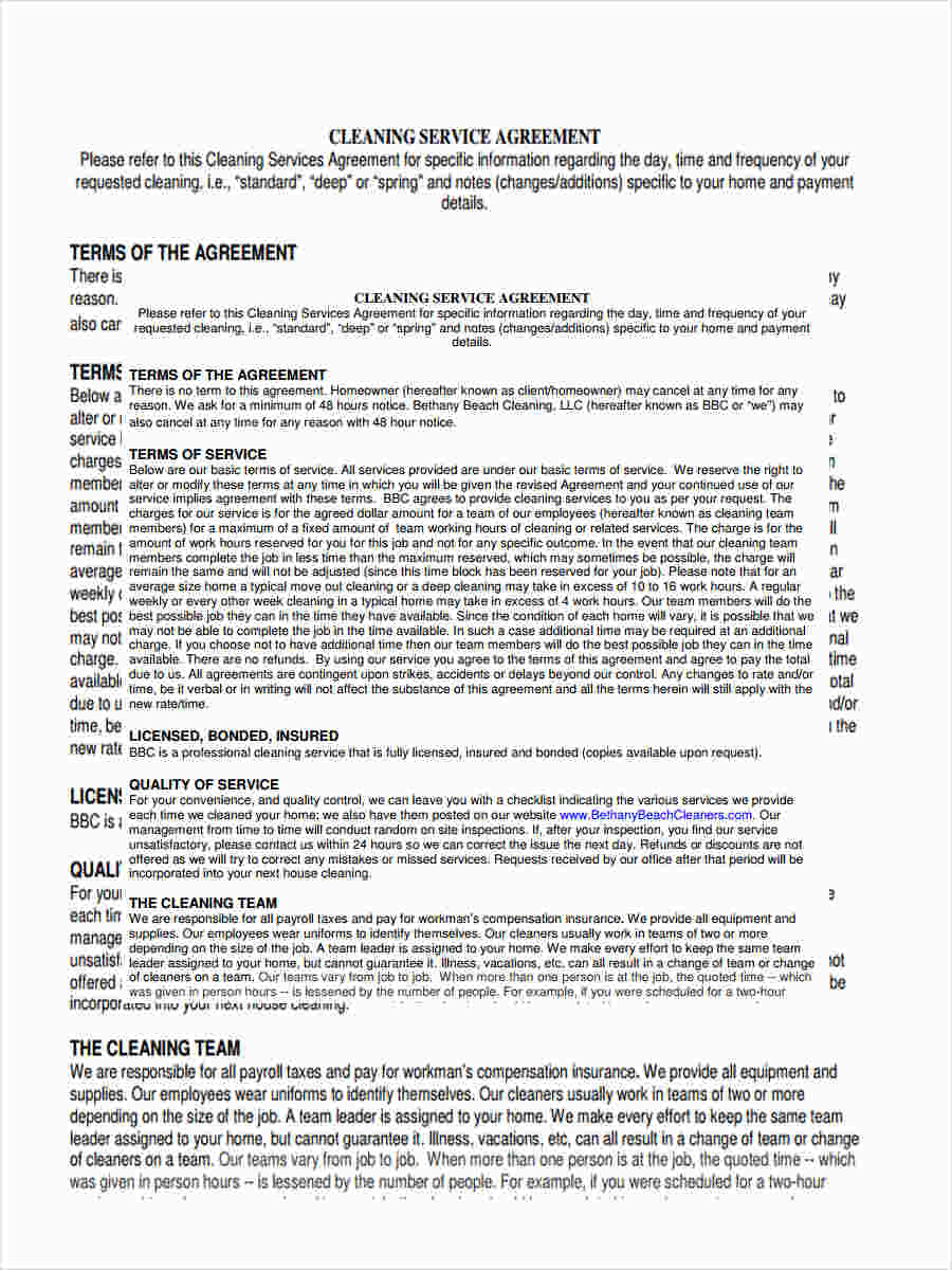 FREE 11+ Cleaning Service Form Samples, PDF, MS Word, Google Docs
