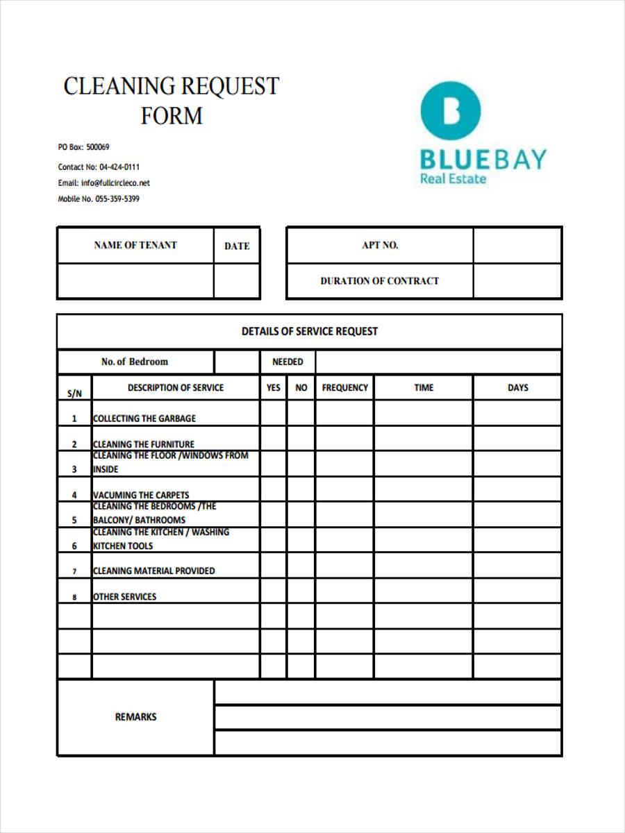 FREE 11+ Cleaning Service Form Samples, PDF, MS Word, Google Docs