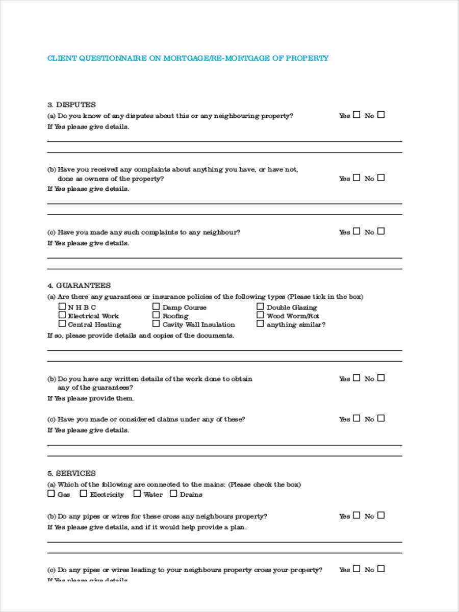 FREE 8+ Sample Mortgage Questionnaire Forms in MS Word | PDF
