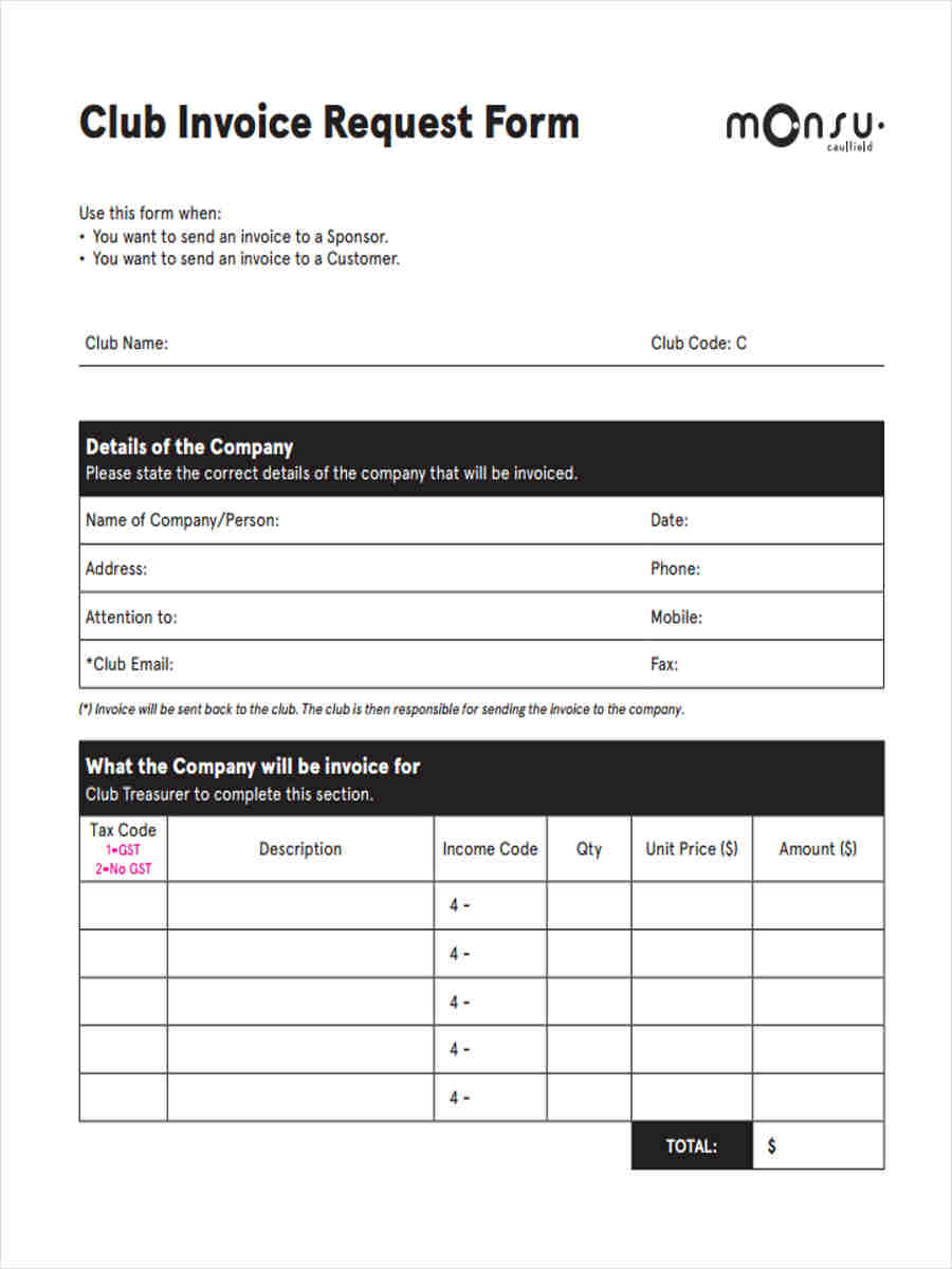 FREE 9+ Invoice Request Forms in MS Word | PDF | Excel