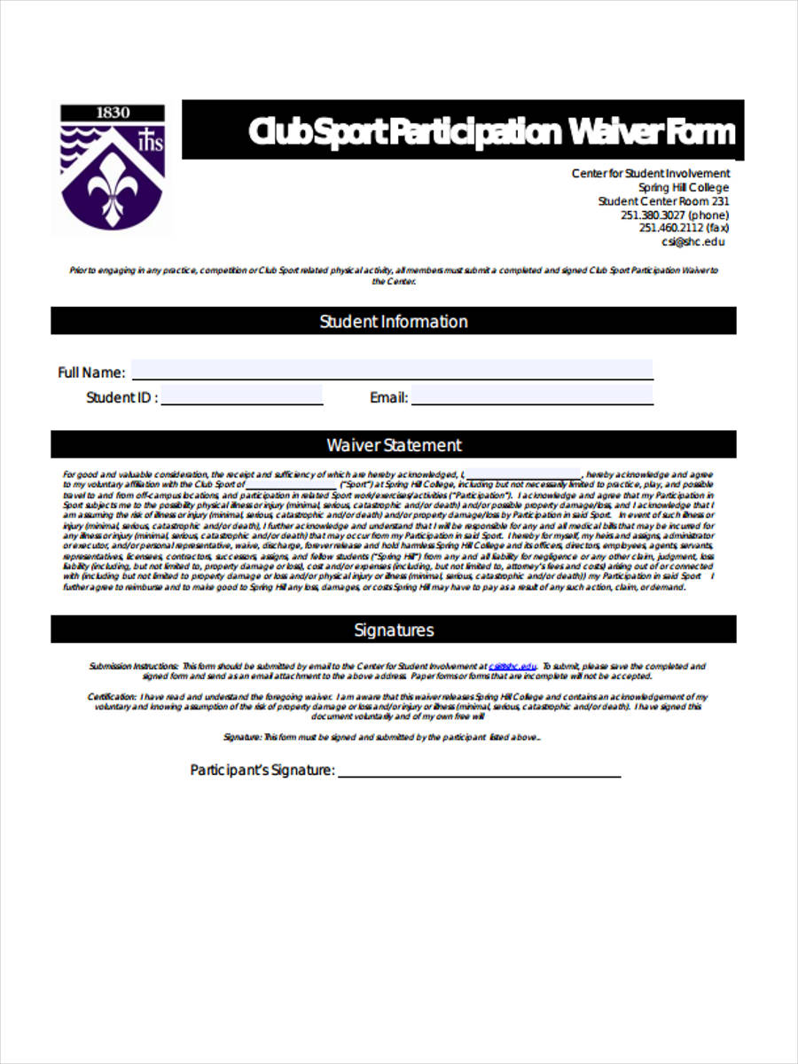FREE 12+ Sports Waiver Form Samples, PDF, Word, Google Docs