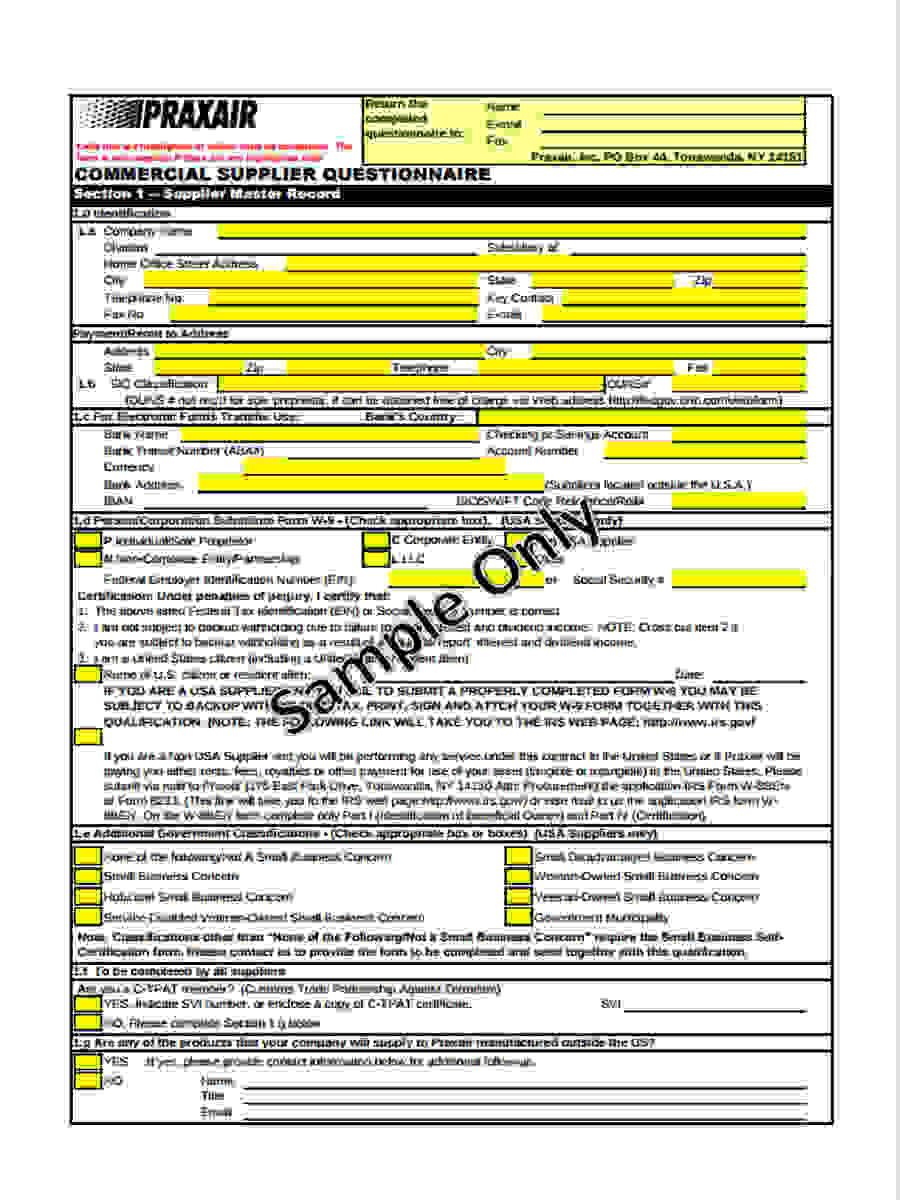 FREE 17+ Supplier Questionnaire Form Samples, PDF, MS Word, Google Docs ...