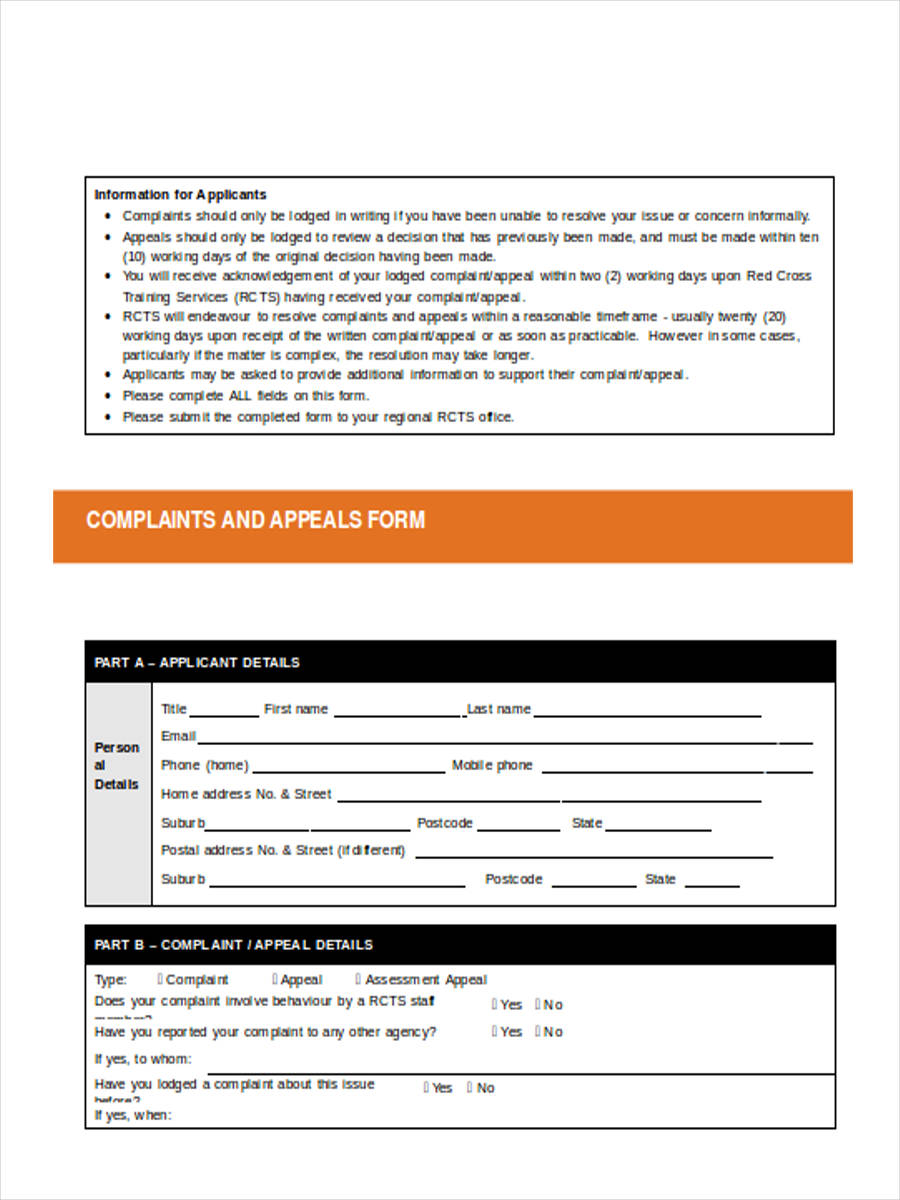 FREE 6+ Sample Member Complaint Forms in MS Word | PDF