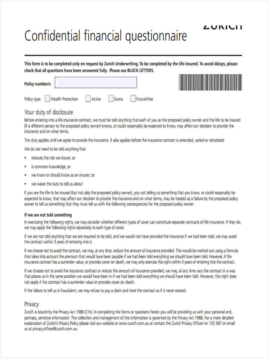 FREE 13+ Financial Questionnaire Form Samples, PDF, MS Word, Google Docs