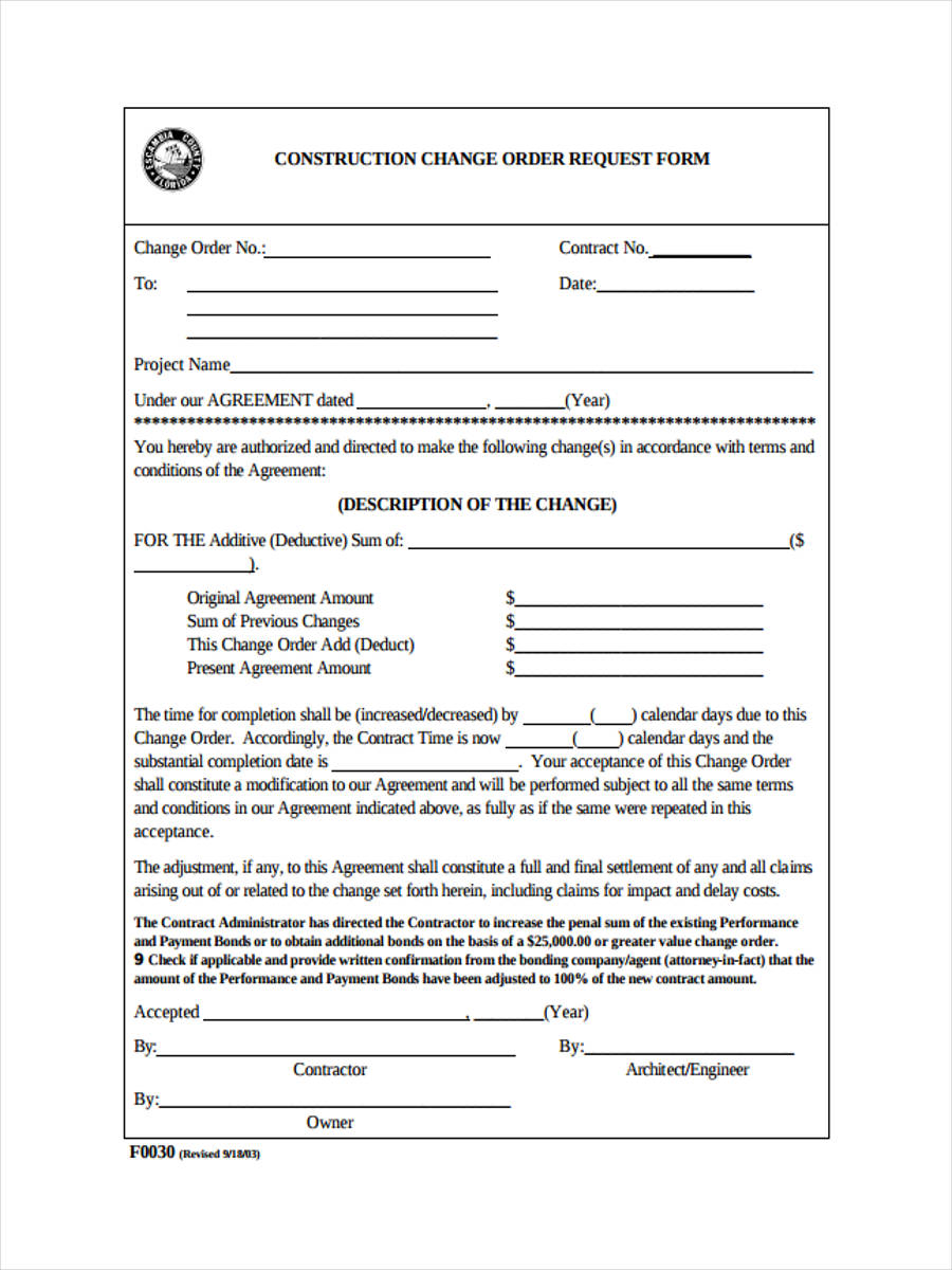 FREE 9+ Change Order Request Forms in PDF | Excel