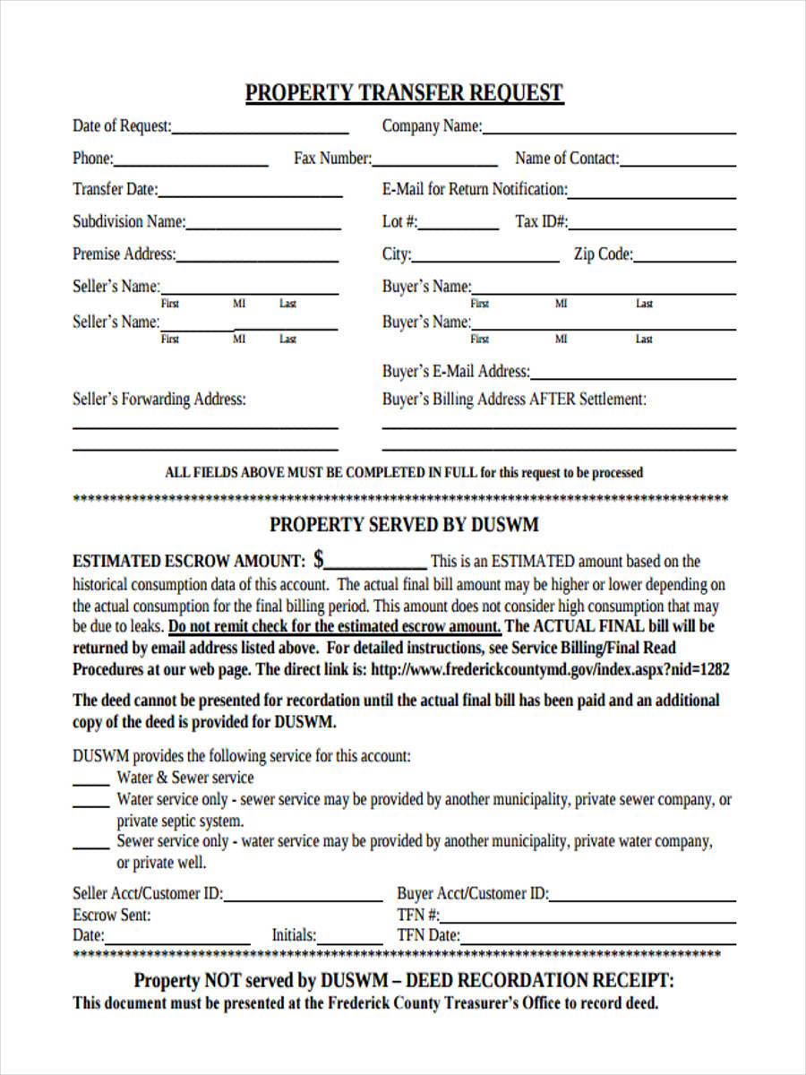 FREE 10+ Property Transfer Forms in PDF | Ms Word | Excel