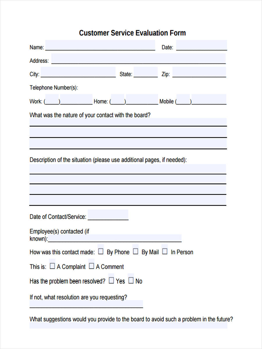 FREE 13+ Sample Service Evaluation Forms in MS Word | PDF