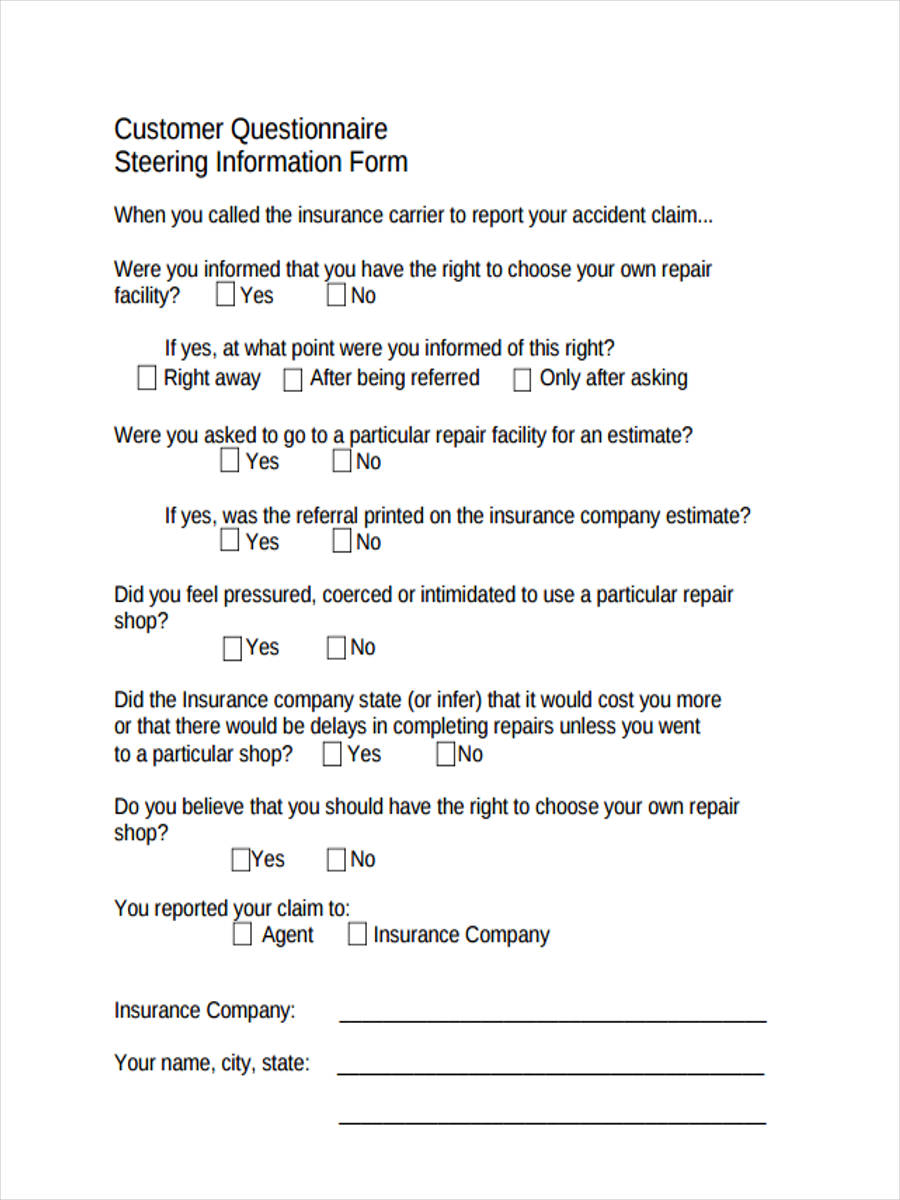 FREE 7+ Customer Questionnaire Forms in PDF