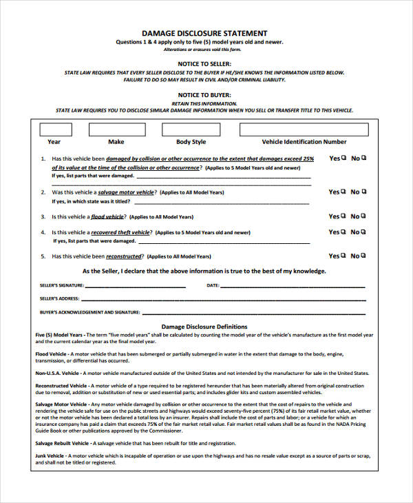 FREE 10+ Sample Disclosure Statement Forms in MS Word | PDF
