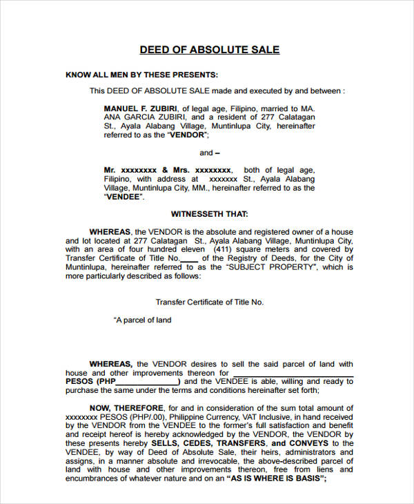 FREE 27+ Deed Form Samples, PDF, MS Word, Google Docs