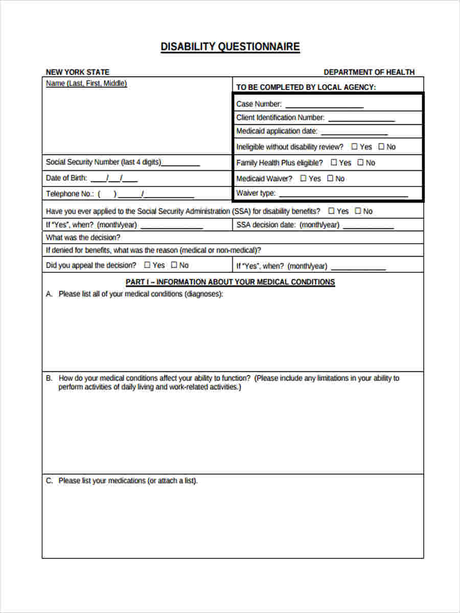 FREE 8+ Disability Questionnaire Forms in PDF