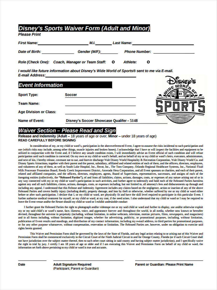 FREE 12+ Sports Waiver Form Samples, PDF, Word, Google Docs