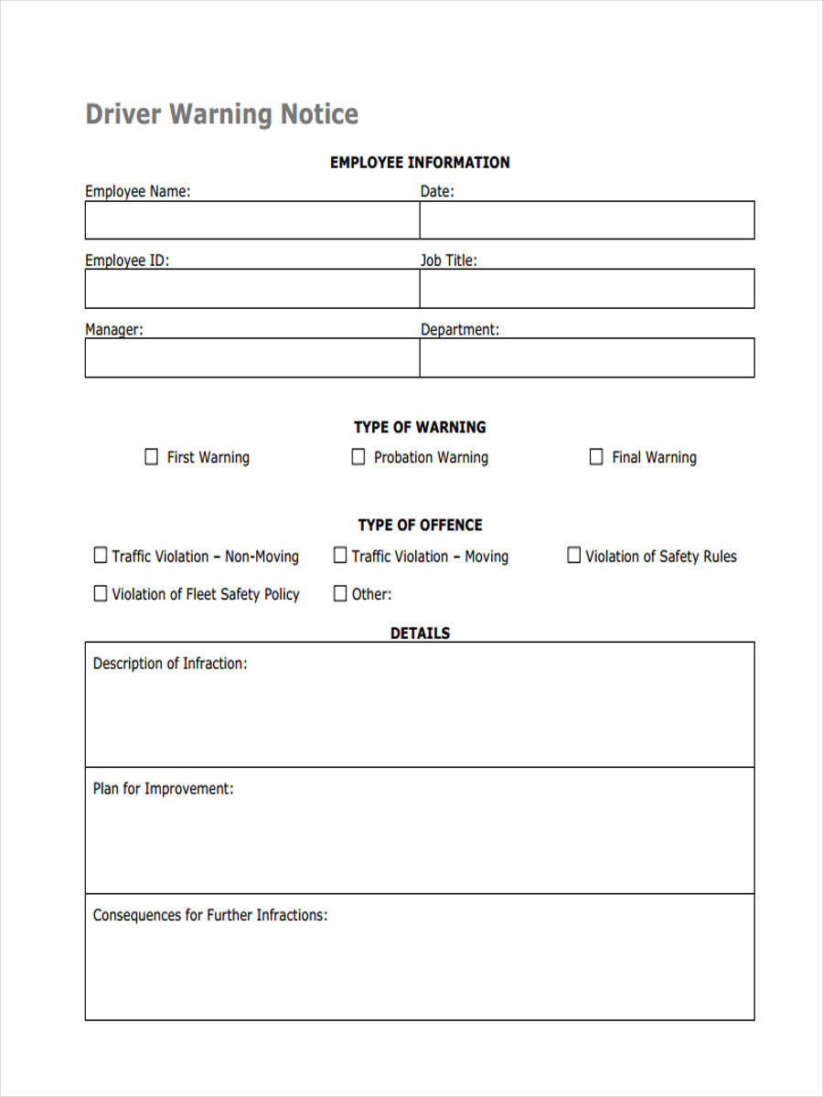 FREE 7+ Sample Warning Notice Forms in MS Word | PDF