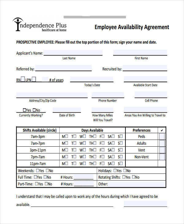 FREE 19+ Employee Availability Form Samples, PDF, MS Word, Google Docs