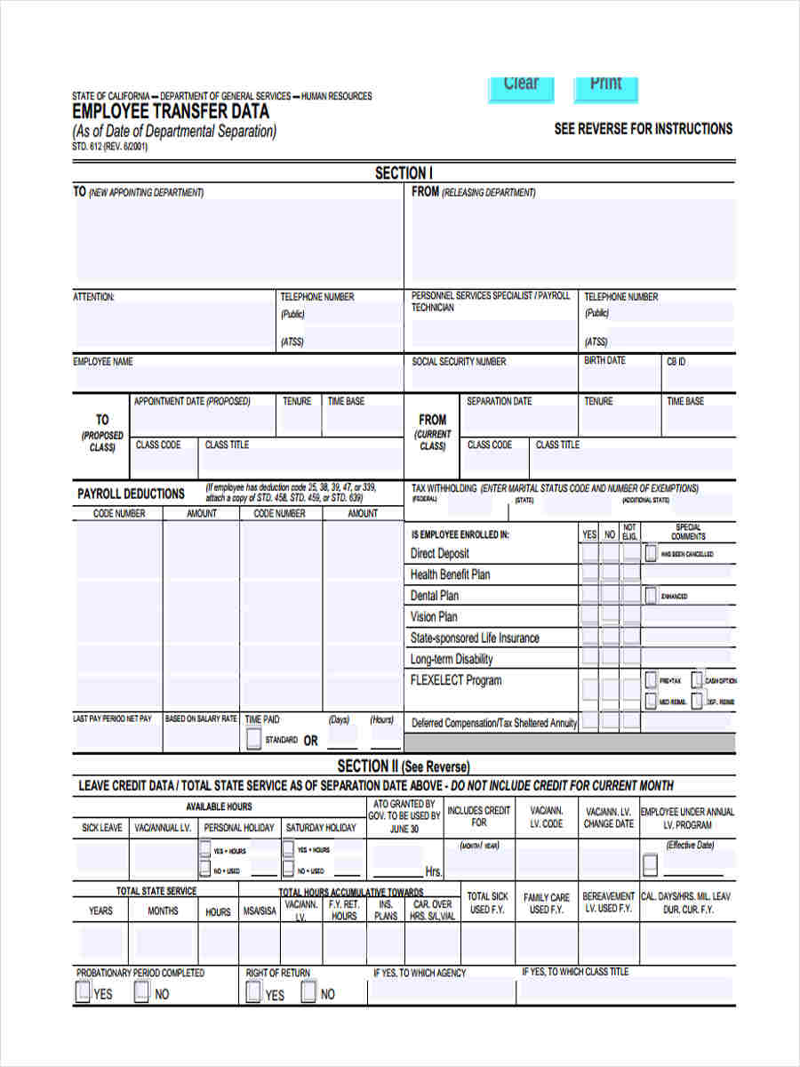 FREE 11+ Employee Transfer Form Samples, PDF, MS Word, Google Docs