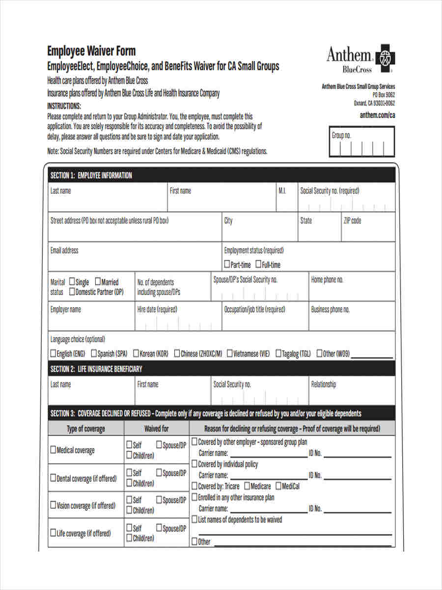 FREE 8+ Employee Waiver Form Samples, PDF, MS Word, Google Docs
