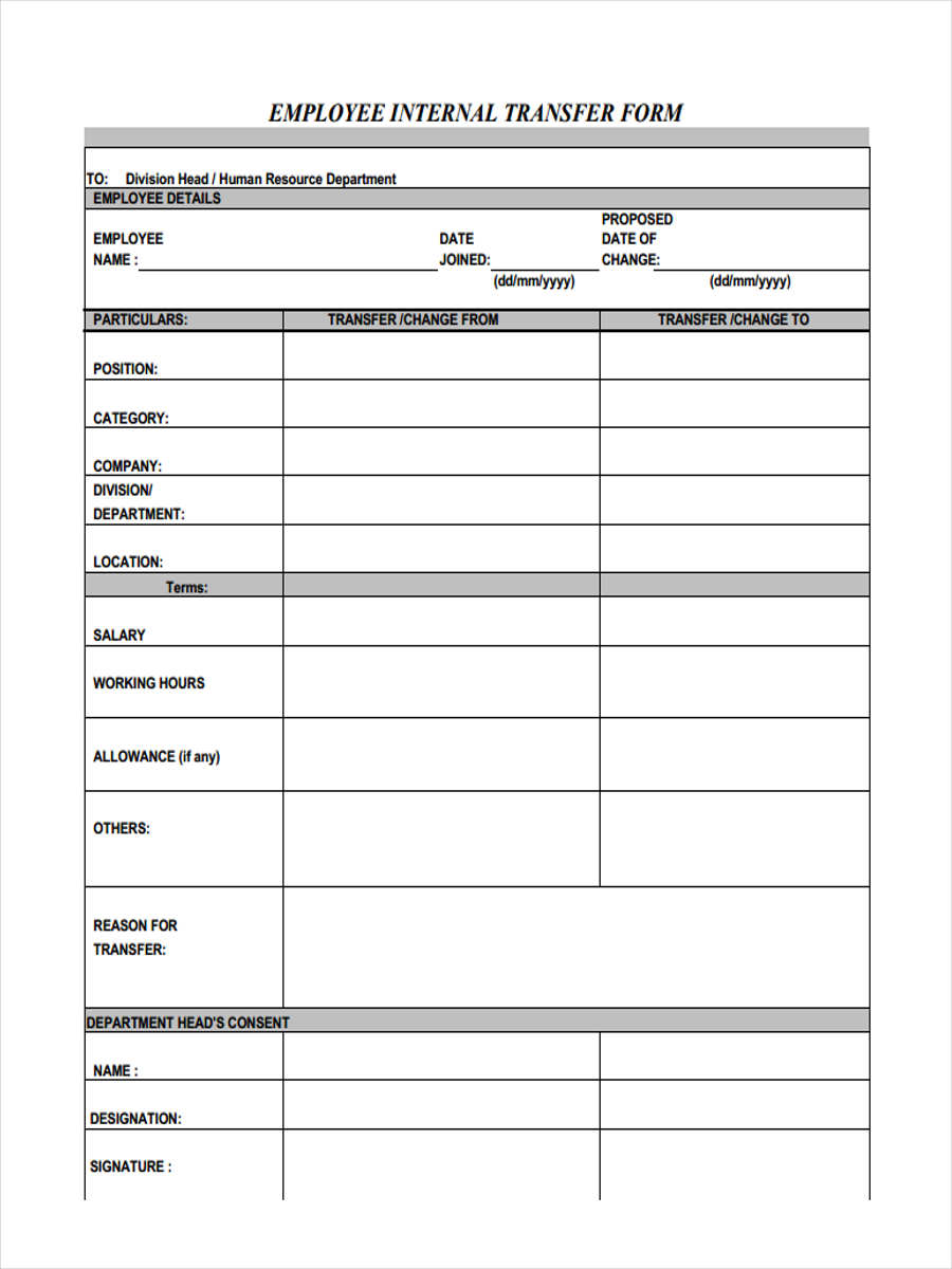 FREE 11+ Employee Transfer Form Samples, PDF, MS Word, Google Docs