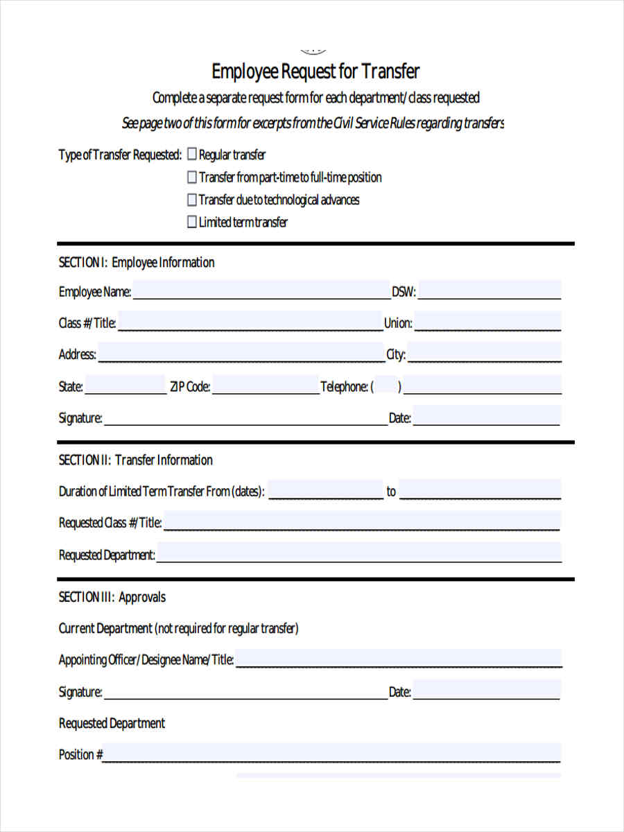 FREE 11+ Employee Transfer Form Samples, PDF, MS Word, Google Docs