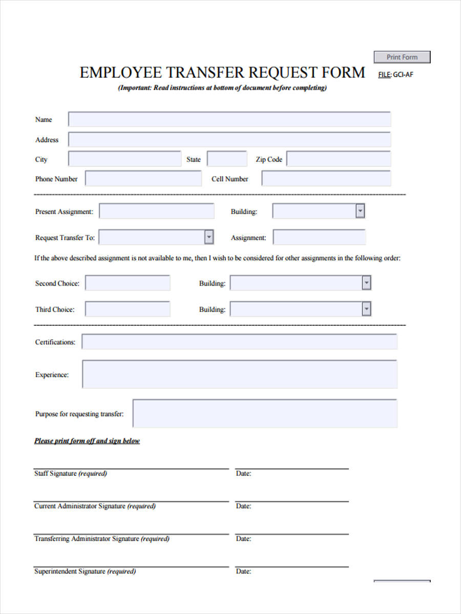 FREE 43+ Sample Transfer Forms in PDF | Ms Word | Excel