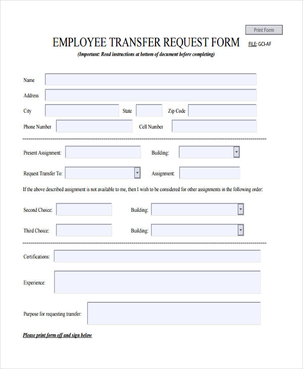 FREE 12+ Transfer Request Forms in PDF | Ms Word | Excel