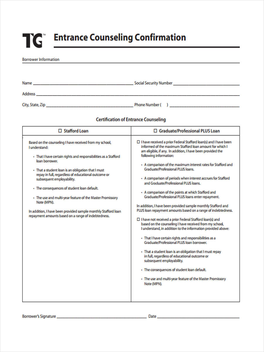 FREE 4+ Entrance Counseling Forms in PDF