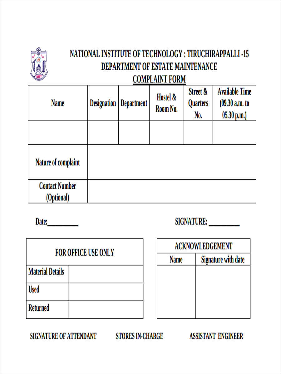 FREE 6+ Maintenance Complaint Forms in PDF | Ms Word
