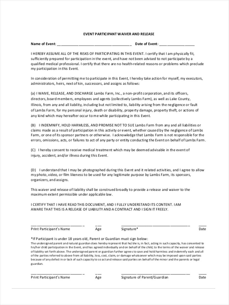 FREE 13+ Event Waiver Form Samples, PDF, MS Word, Google Docs