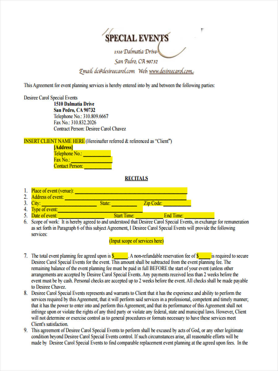 Event Agreement Template Event Agreement Template