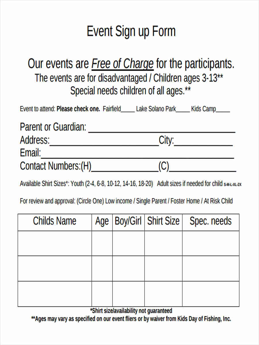 FREE 7 Event Sign Up Forms In PDF