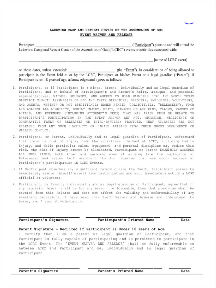 FREE 13+ Event Waiver Form Samples, PDF, MS Word, Google Docs
